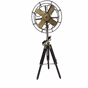 NauticaCollectical Antique Brass Pedestal Fan with Wooden Tripod Floor Stand