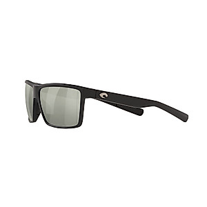Costa Del Mar Mens Rinconcito Rectangular Sunglasses, Matte Black/Grey Silver Mirrored Polarized-580G, 60 mm