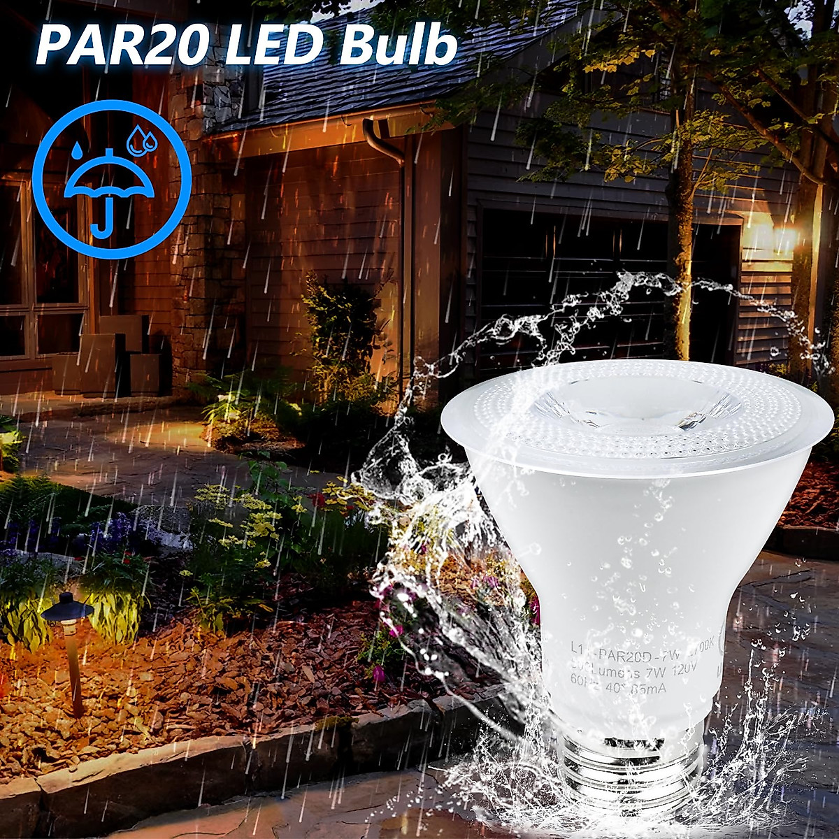 YGS-Tech PAR20 LED Bulb, 7W Dimmable Flood Light Bulbs (50W Equivalent), LED Spotlight Bulb, 3000K Warm White, 500 Lumens, E26 Base, Indoor/Outdoor - UL Listed, 6 Pack