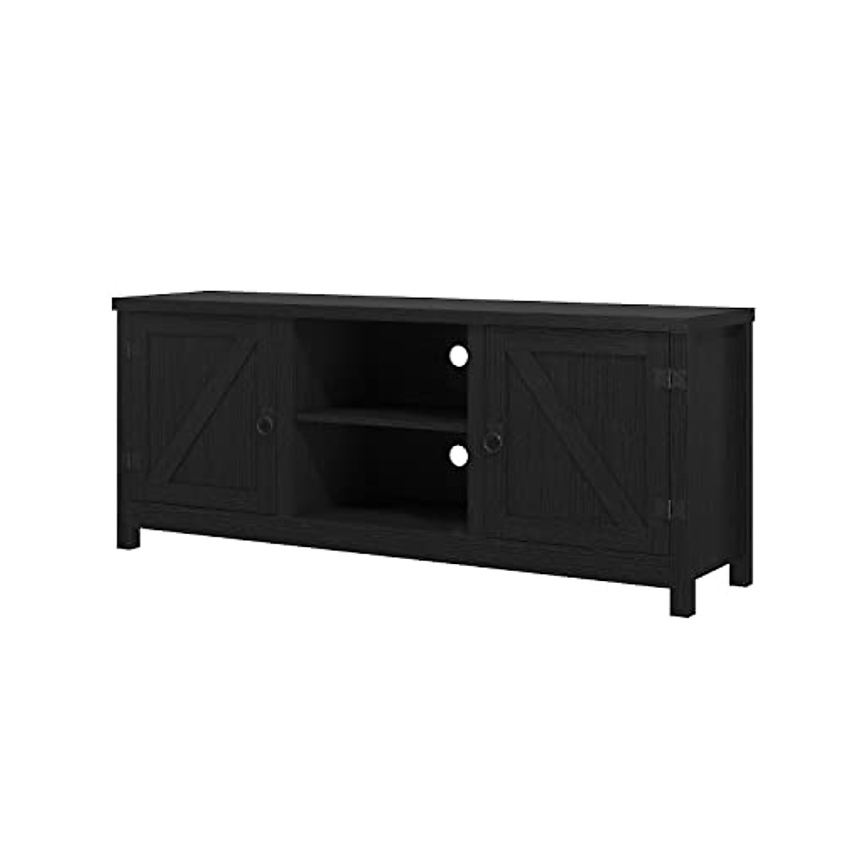 Panana Modern Farmhouse TV Stand for 65 inch TV, Entertainment Center with Storage and Open Shelves, Wood TV Stands TV Table Stand for Living Room, Bedroom (Black, for 32"-65" TV)