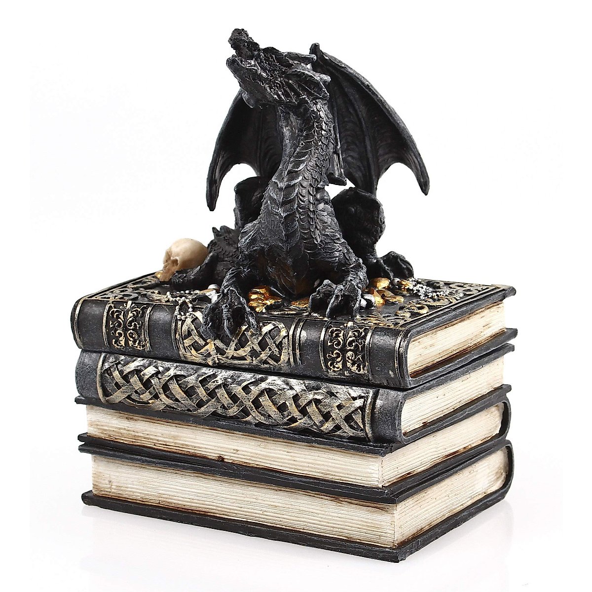 Forged Dice Co. Dragon Treasure Book Dice Box with Custom Foam Insert - Container Displays 7 Individual Dice or Holds 8 Complete Polyhedral Dice Sets 56 Total Dice - Storage for DND RPG Tabletop Dice