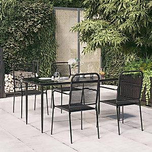 REWIS 5 Piece Patio Dining Set Patio Table and Chairs Set Outdoor Patio Dining Set Outdoor Patio Furniture Patio Set Black Cotton Rope and Steel 3156540