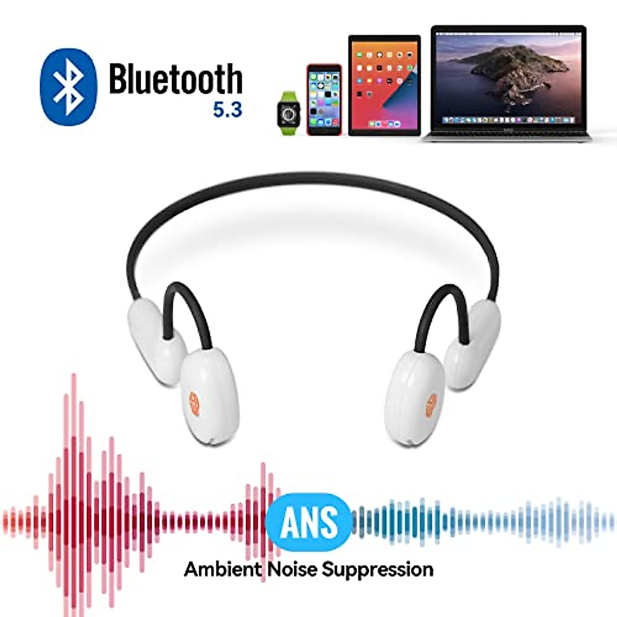 WGP Kids Headphones, Bluetooth 5.3 Wireless Air Conduction Open Ear Headphones with Microphone, IPX4 Waterproof, 12H Playtime Headset for iPad Tablet Home School (Black)