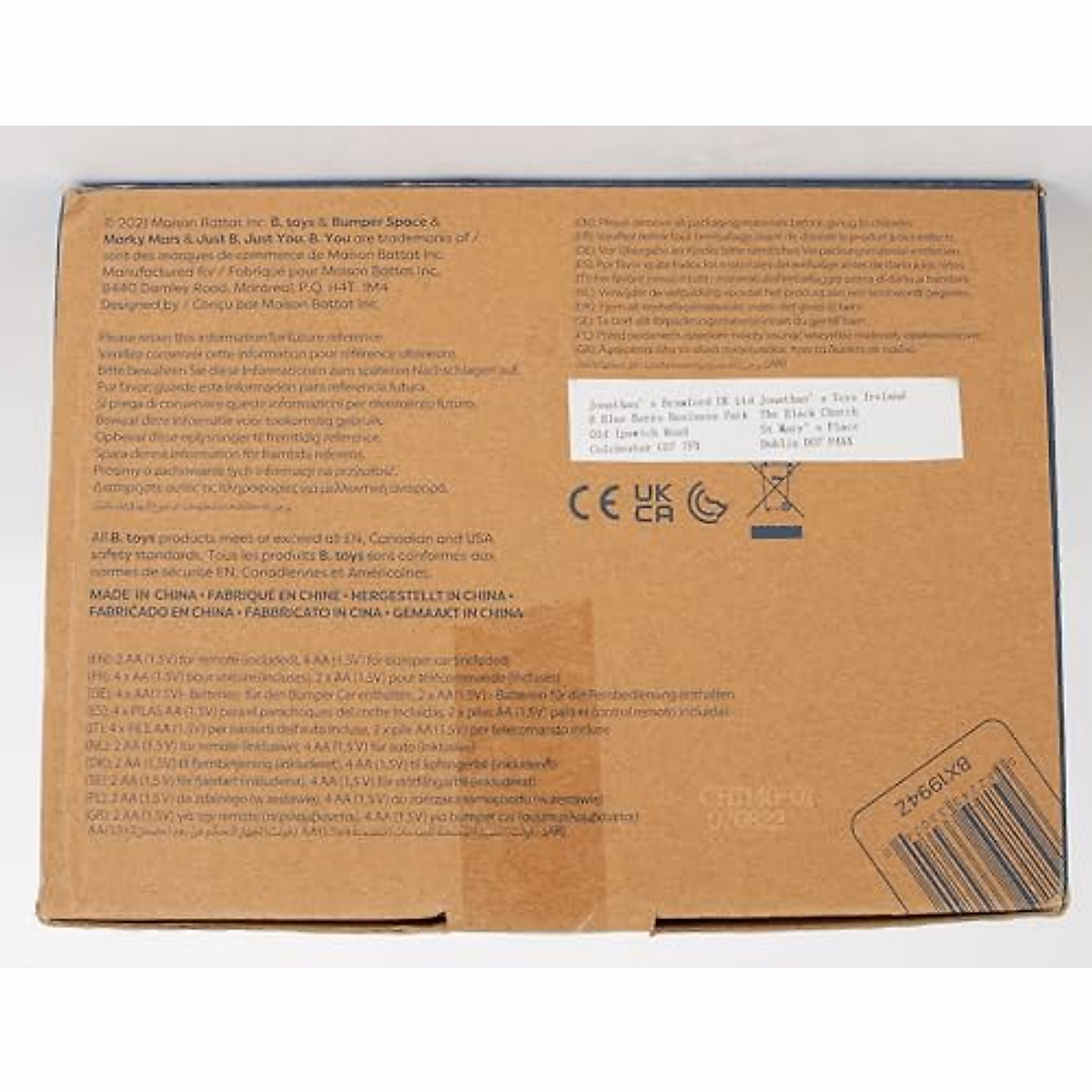 B. toys- Vehicle Bumper Space Car-Light-Up- Simple Remote Control Car for Toddlers with Alien Driver- Marky Mars- 12 months +