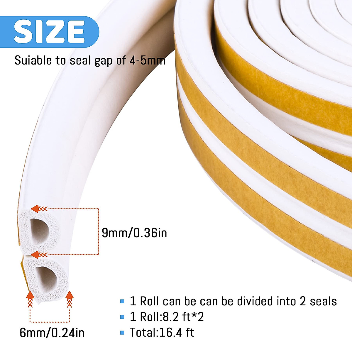 CloudBuyer Door & Window Weather Stripping, Soundproof Insulation Seal Strip with Self-Adhesive Rubber Collision Protection, 16.5 Ft (White)