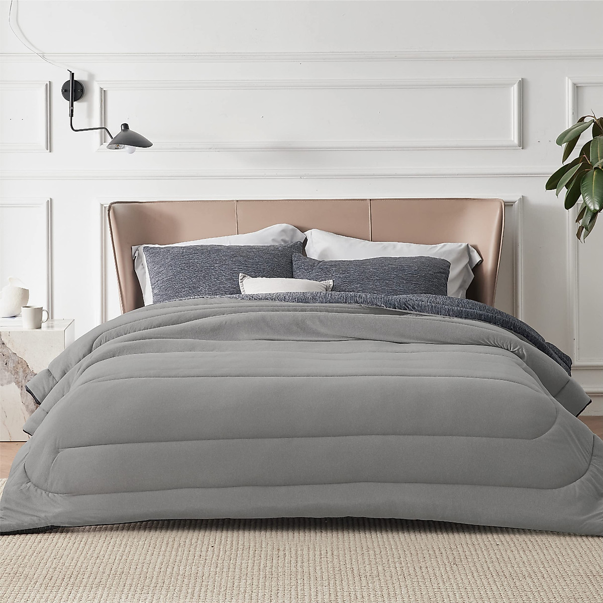 Bedsure Full Comforter Set - Cooling and Warm Bed Set, Dark Grey Reversible Bedding for All Season, 3 Pieces, 1 Full Size Comforter (82"x88") and 2 Pillow Cases (20"x26")