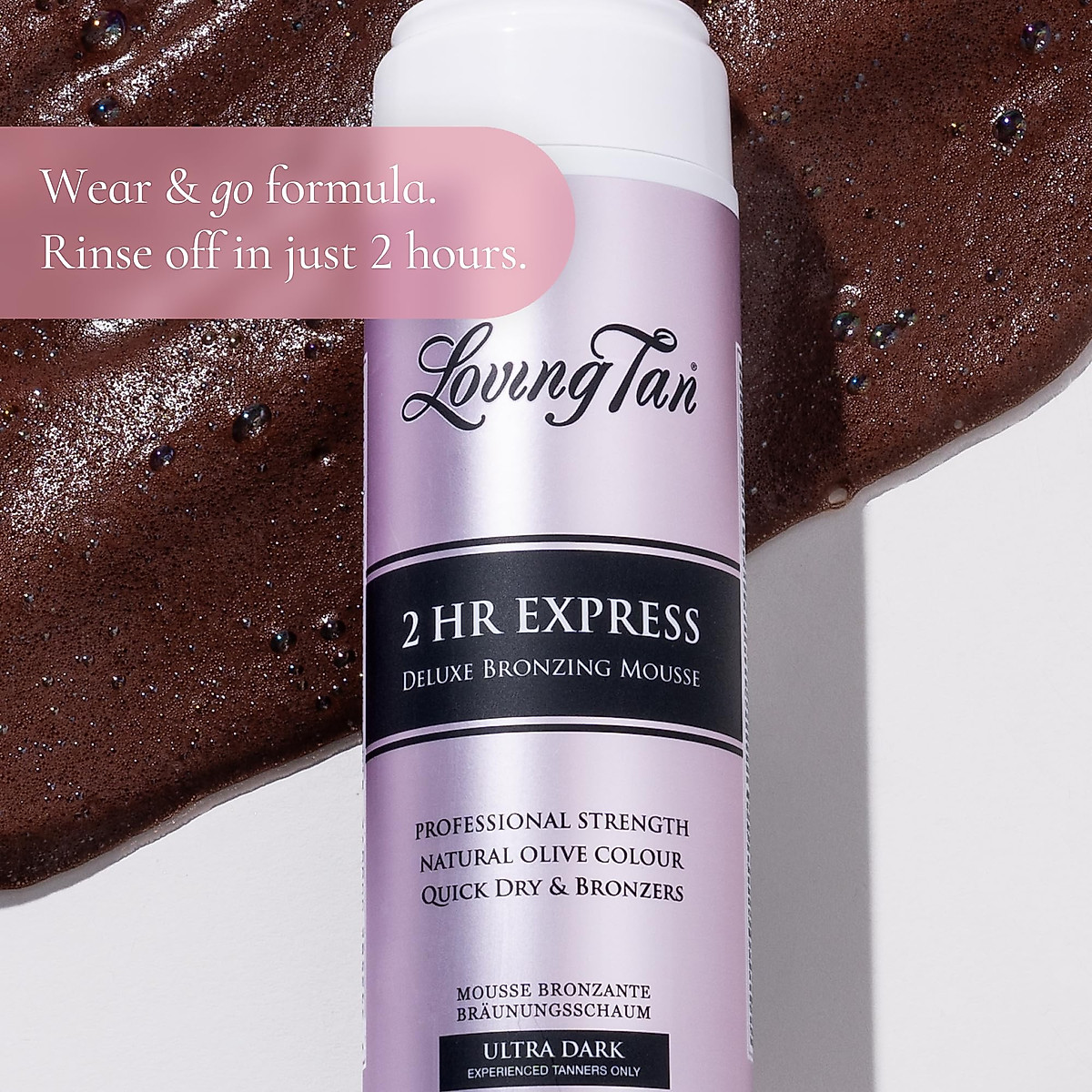 Loving Tan 2 HR Express Mousse, Ultra Dark- Streak Free, Natural looking, Professional Strength Sunless Tanner - Up to 5 Self Tan Applications per Bottle, Cruelty Free, Naturally Derived DHA - 4 FL Oz