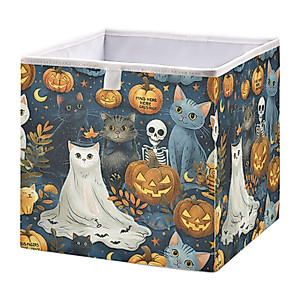 Kigai Halloween Boo Cube Storage Bin, 11x11x11 inch Collapsible Fabric Storage Cubes Organizer Foldable Storage Baskets for Shelves, Closets, Laundry, Nursery, Home Decor