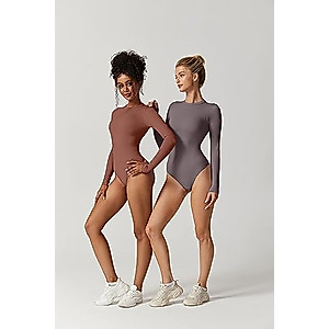 QINSEN Womens Sexy Casual Round Neck Double Lined Long Sleeve Slimming Going Out Top Bodysuits Ash Gray S