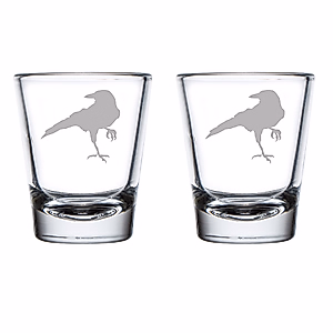 MIP Brand Set of 2 Shot Glasses 1.75oz Shot Glass Crow Raven Blackbird