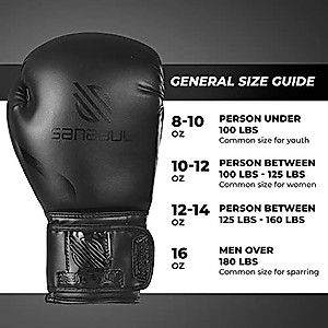Sanabul Essential Gel Boxing Gloves | Kickboxing Gloves | Punching Bag Gloves for Men and Women, AllBlack 8 oz