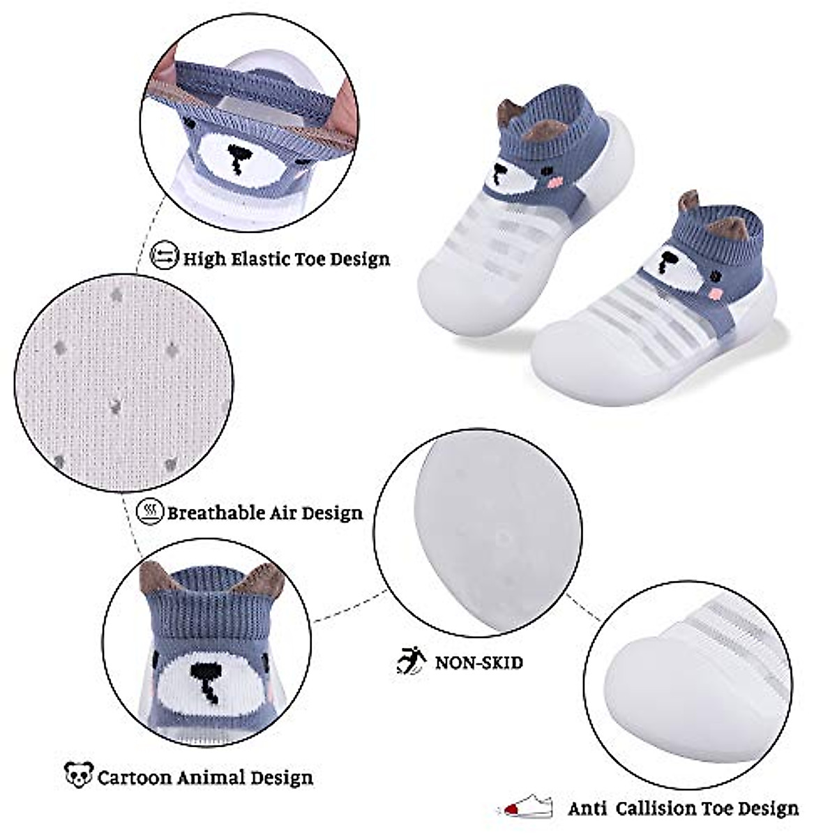 Baby Boy Girls Animal Non-Skid Sock Shoes Indoor Slipper Breathable Cotton Mesh Lightweight Sole(WhiteBear,15.5cm)
