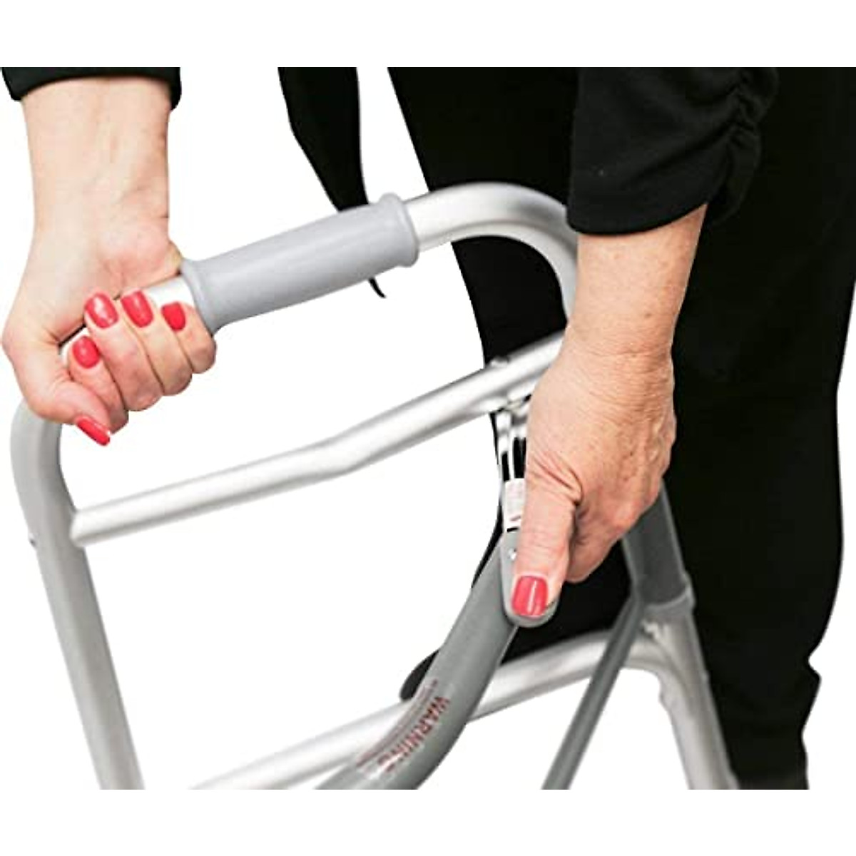 Front Wheeled Walker Folding Deluxe with 2 Button and 5" Wheels, Adjustable Height (Short, Standard, Tall People) by Healthline Trading