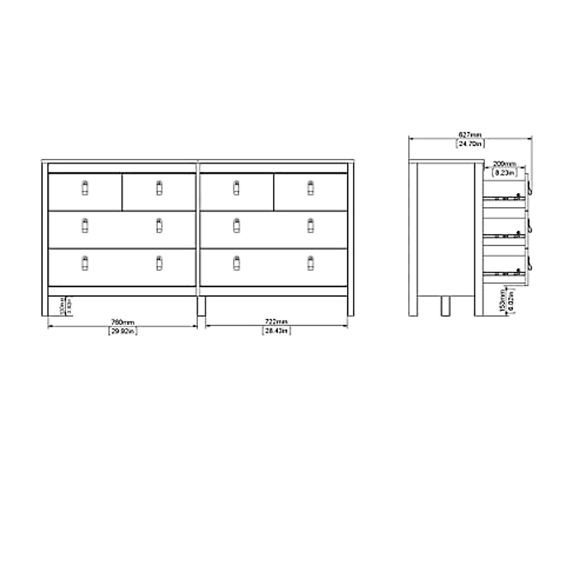 Tvilum 8 Drawer Double Dresser, White