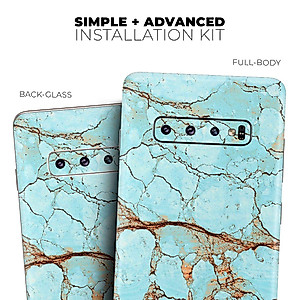DesignSkinz Cracked Teal Stone Protective Vinyl Decal Wrap Skin Cover Compatible with The Samsung Galaxy S20 (Screen Trim & Back Glass Skin)