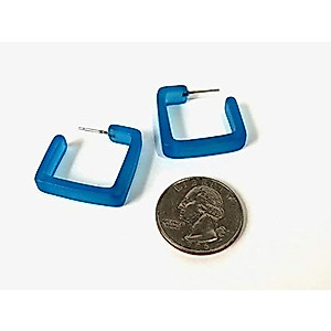 Aqua Blue Frosted Lucite Acrylic Square Hoop Earrings - SQH-BL-1