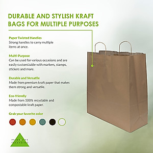 Brown Paper Bags with Handles - 18x7x18.75 Inch 100 Pack Large Plain Brown Paper Bags, Durable Kraft Paper for Retail Stores, Small Business, Shopping, Crafts, Gifts, Grocery items, in Bulk