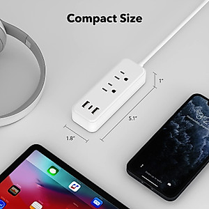 BN-LINK Flat Plug Power Strip with 2 AC Outlets, 2 USB A and 1 USB C Ports(5V,2.4A), 6 Feet Extension Cord, Compact Nightstand Desktop Charging Station for Travel, Dorm, Cruise Ship, ETL & FCC Listed