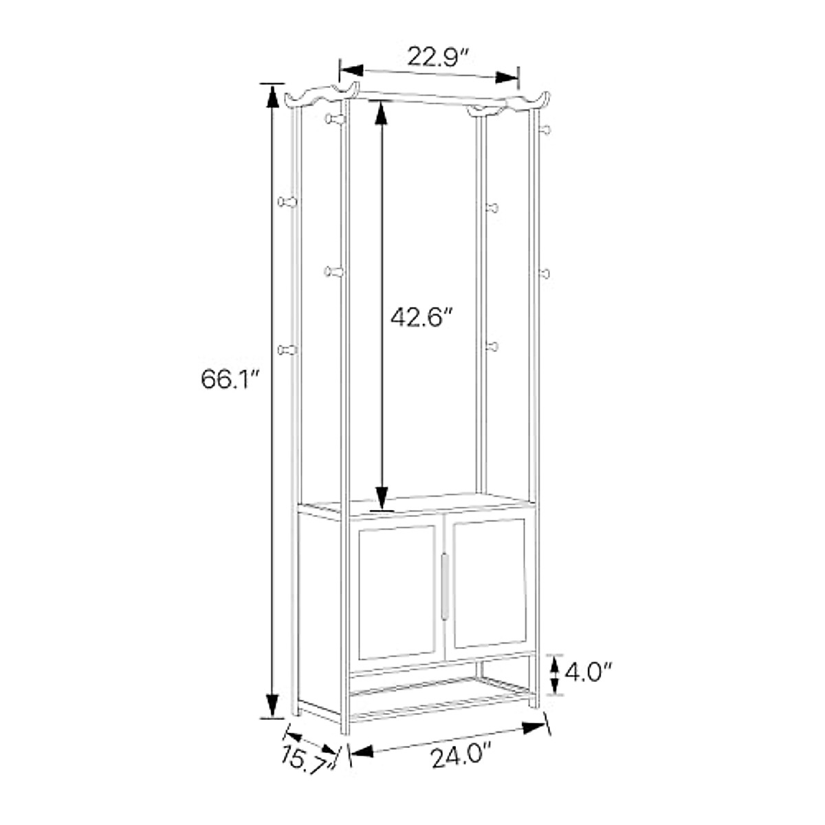 MoNiBloom Bamboo Free Standing Closet Organizer and Shoe Shelves, Clothing Rack with 1 Shelf, 1 Hanging Rods, 8 Hooks & Storage Cabinet for Bedroom Living Room, Brown