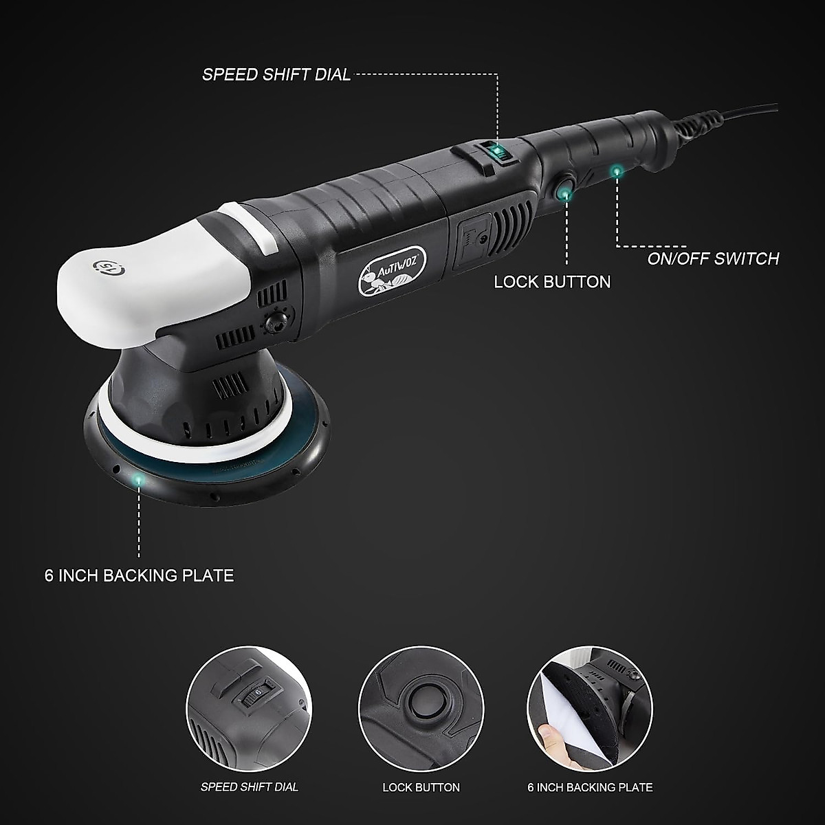 AUTIWOZ Car Buffer Polisher, 6-Inch Dual Action Polisher for Car Detailing, Random Orbital Car Polisher with 6 Variable Speeds, DA Polishers Kit for Car Detailing/Polishing/Waxing