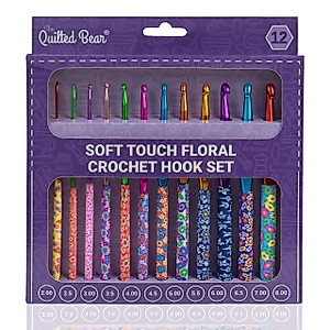 The Quilted Bear Crochet Hook Set - Premium Soft Grip Floral Crochet Hooks with Polymer Clay Handle 12 Hook Kit (2mm, 2.5mm, 3mm, 3.5mm, 4mm, 4.5mm, 5mm, 5.5mm, 6mm, 6.5mm, 7mm & 8mm)
