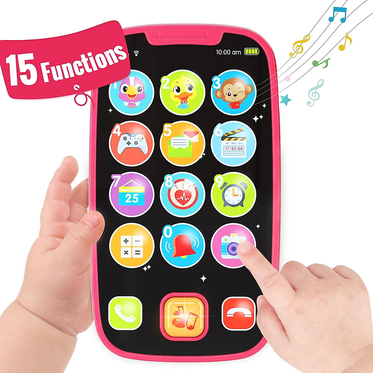 BABYFUNY Toys for 1 Year Old Girl Gifts, 15 Functions Toy Phone Toddler Girl Toys, Learning Baby Toys 12-18 Months, Kids Cell Phone Easter Basket Stuffers - Pink