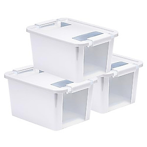 Curver Set of 3 Small VersaBox Plastic Organization and Storage Box with Secure Latching Lid, White