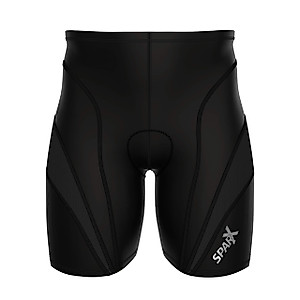 Sparx Men Triathlon Bike Short Triathlon Shorts Mens Trishort Swim-Bike-Run (Black/Black, Small)