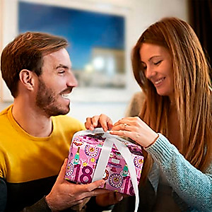 CENTRAL 23 Birthday Wrapping Paper For Women - 18th Birthday - 6 Sheets of Pink Gift Wrap - Birthday Drinks - Flower - For Girls Her Friends - Age 18 - Recyclable