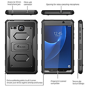 Galaxy Tab A 7.0 Case, Heavy Duty i-Blason Samsung Galaxy Tab A 7 2016 Armorbox Dual Layer Hybrid Full-Body Protective Kickstand Case with Front Cover and Built-in Screen Protector (Black)