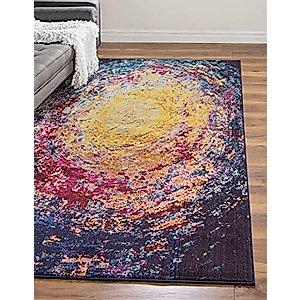 Unique Loom Estrella Collection Abstract, Gradient, Modern, Sunburst, Distressed Area Rug, 6 x 9 ft, Multi/Navy Blue