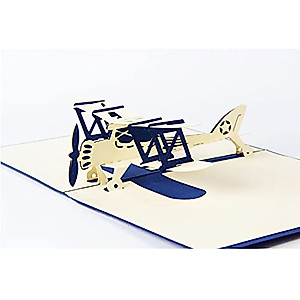 CheeseandU Blue Plane Pop Up Card 3D Greeting Pop Up Fathers Day Card, Happy Birthday Card For Dad, Husband, Son, Brother, Men, Congratulations, Retirement, Friendship, Thinking Of You