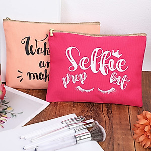 Xuniea 6 Pcs Funny Canvas Cosmetic Bag Makeup Cosmetic Pouch Letter Makeup Bag Multi Color Canvas Toiletry Bag Portable Cute Makeup Pouch for Women birthday Holiday Vacations Friends