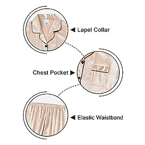 IFFEI 2 Pieces Silk Satin Womens Pajamas Set Button-Down Long Sleeve Girls Pajamas M Champagne