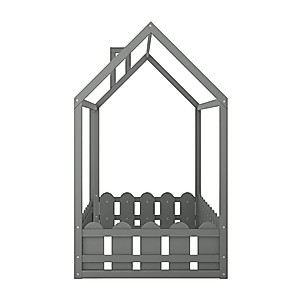 Harper & Bright Designs Twin House Bed Frame for Kids, Wood Twin Montessori Bed with Fence-Shaped Guardrails, Toddler Floor Bed Frames for Girls, Boys,Grey