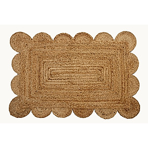 Scalloped Natural Jute Rug 24"X36" Braided jute mat | MagicFold Multipurpose indoor/outdoor doormat, accent rug, kitchen rug, Bath mat | Unique scallop Edge with slim profile (Natural, 2'X3')