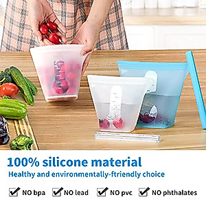 Reusable Silicone Food Storage Bags,Stand Up Leakproof Zip Containers,Reusable Sandwich Bags,Non-Toxic,BPA Free, Dishwasher Safe,Freezer-Safe,Easy to Clean（Set of 5）