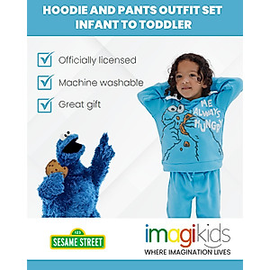 Sesame Street Cookie Monster Infant Baby Boys Fleece Pullover Hoodie and Pants Outfit Set Blue 12 Months