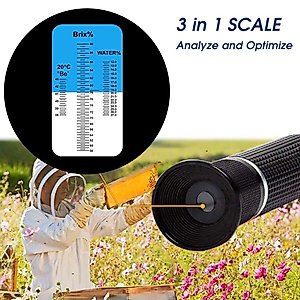 SMARTSMITH Refractometer Honey 10-32% for Honey Moisture, Brix and Baume, 3-in-1 Uses, 58-90% Brix Scale Range Honey Moisture Tester, with ATC, Ideal for Honey, Maple Syrup, and Molasses, Bee Keeping