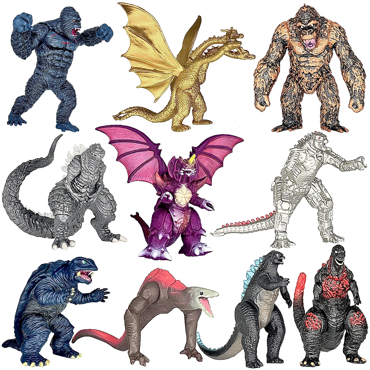 TwCare Exclusive 10-Piece Godzilla vs Kong Action Figure Set with Movable Joints and Cake Toppers