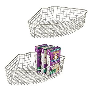 mDesign Wire Basket for Corner Cabinet Lazy Susan with Front Handle - Kitchen Cabinet, Shelf, and Pantry Corner Bin - 1/4 Wedge Metal Organizer for Lazy Susan - Concerto Collection - 2 Pack - Satin