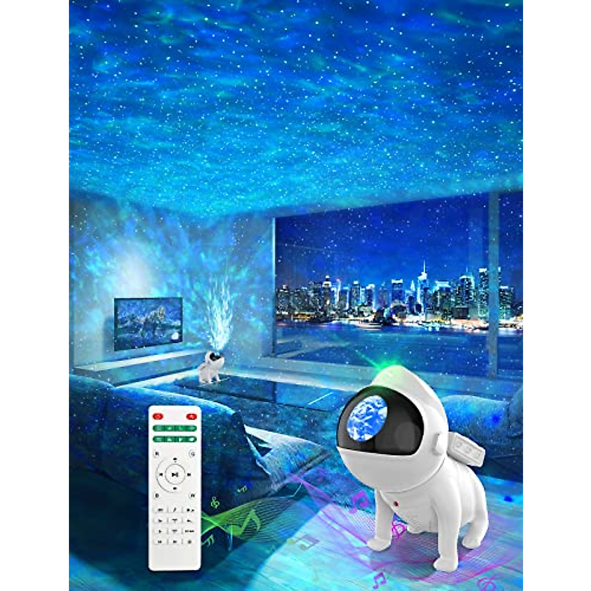 Rossetta Star Projector, Galaxy Projector for Bedroom, Space Dog Galaxy Light Projector LED Desk Lamp with Bluetooth Speaker and White Noise, Night Light for Kids Adults Game Room Decor, Home Office