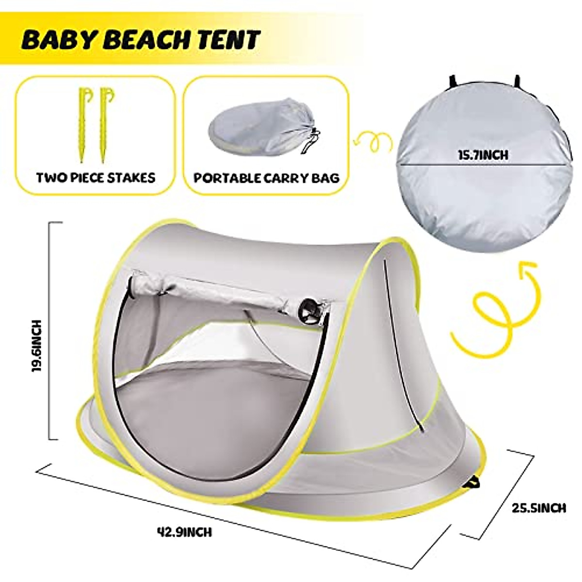 Baby Beach Tent, Waterproof Travel Tent Bed UPF 50+ Foldable Pop-Up Mosquito Net Breathable Parasol Tent Outdoor Portable UV Protection Tents Bed