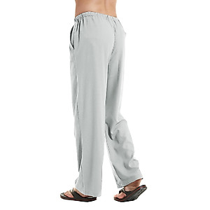 YuKaiChen Men's Linen Pants Yoga Sweatpants Beach Trousers Soft Casual Pants Light Grey Large