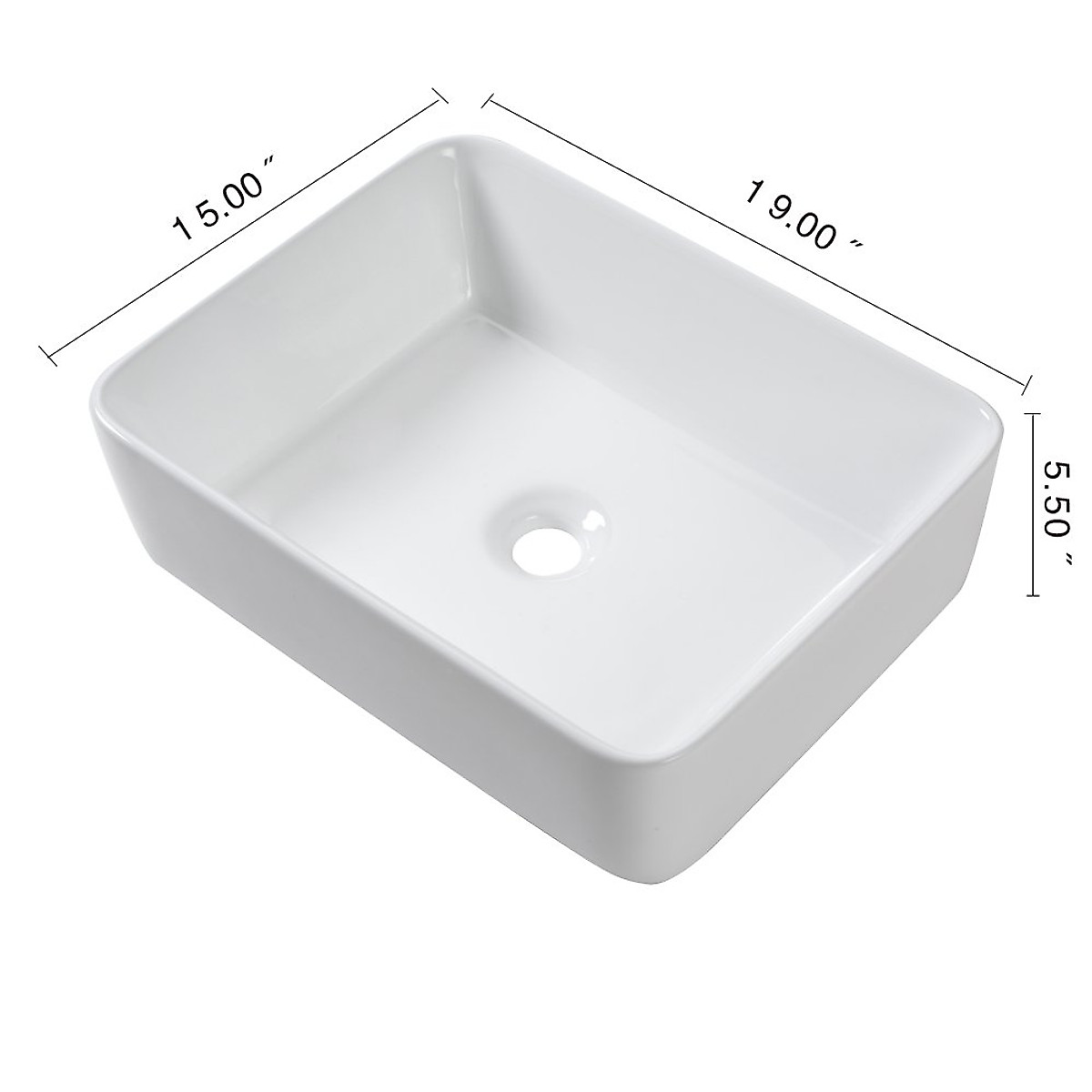 Bathroom Vessel Sink Countertop Rectangular - Kichae 19x15 Inch Modern White Bathroom Sinks Rectangle Above Counter White Porcelain Ceramic Vessel Vanity Sink Art Basin