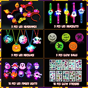 Fabeto Light Up Glow Party Favors 40 Pack Halloween Toys Trick or Treats Goodie Bag Filler Party Supplies for Kids Adults, 5 LED Pumpkin Headbands 5 Bracelets 5 Necklaces 5 Balls 10 Stickers