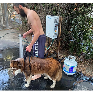 Flame King Portable Tankless Water Heater Propane Gas 10L 2.64 GPM at 68,000 BTU, Outdoor Instant Hot Water Shower for RV, Camping, Farm, Cabins