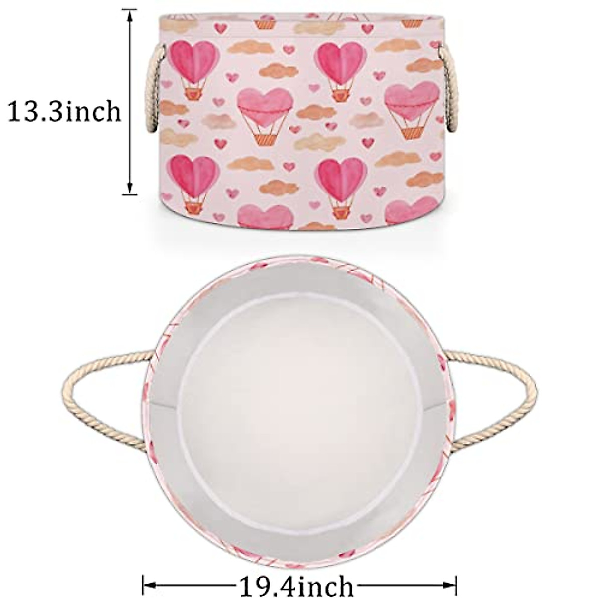 Valentine's Day Heart Pattern (6) Large Round Baskets for Storage Laundry Baskets with Handles Blanket Storage Basket for Bathroom Shelves Bins for Organizing Nursery Hamper Girl Boy