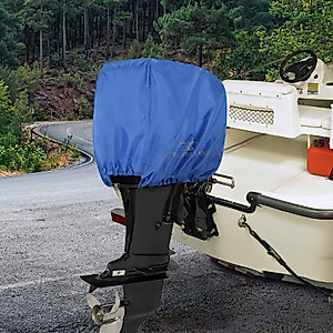 Explore Land Outboard Motor Cover - Waterproof 600D Heavy Duty Boat Engine Hood Covers - Fit for Motor 50-115 HP, Blue