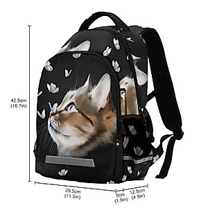 Cute Kitty Cat With Butterfly Backpacks Travel Laptop Daypack School Book Bag for Men Women Teens Kids